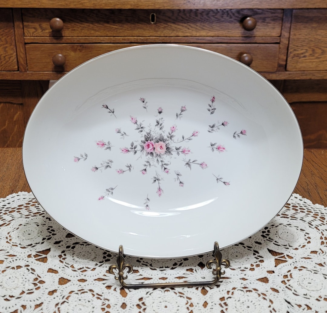 Vtg Harmony House Rosebud Oval Vegetable Bowl W/ Silver Trim on Rim, 10 ...