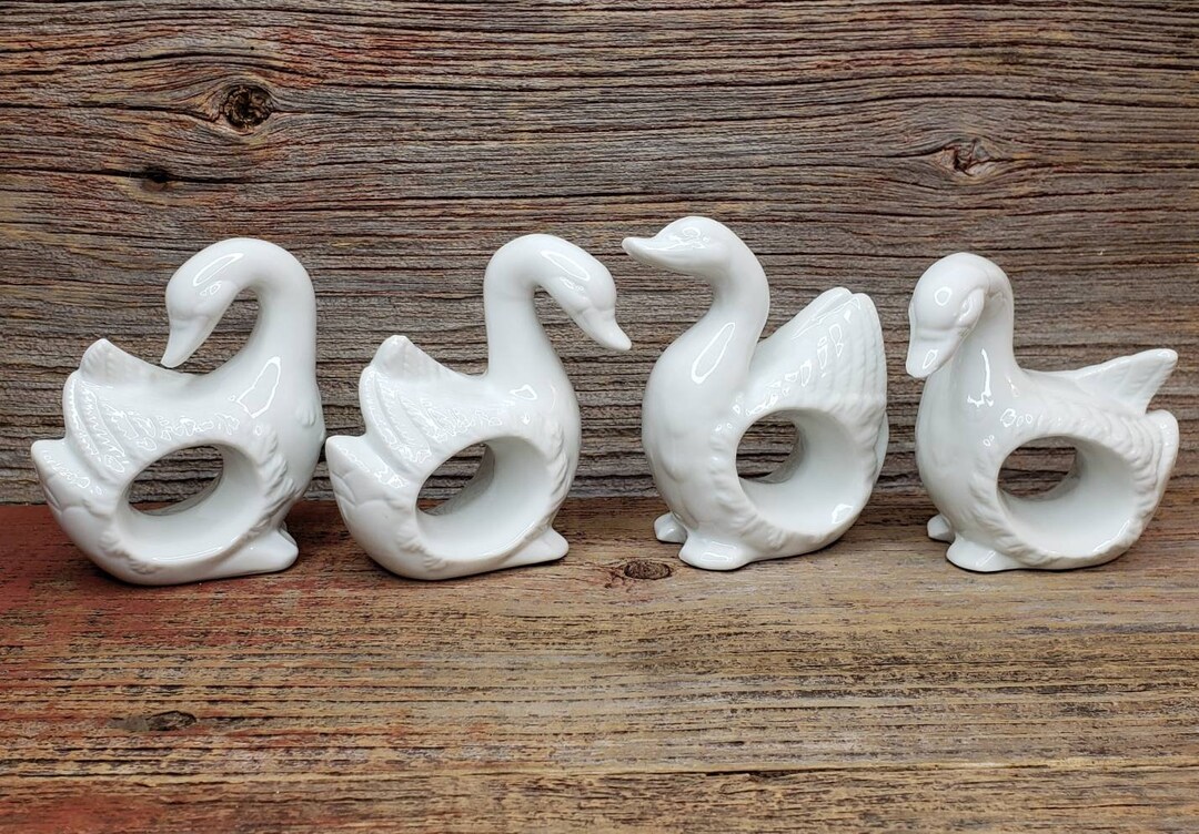 Set of White Swan Porcelain Napkin Rings, Farmhouse, French Country ...