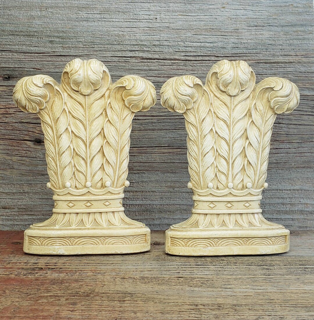 Syroco Bookends Acanthus Leaf Original Antiqued Old White - Etsy