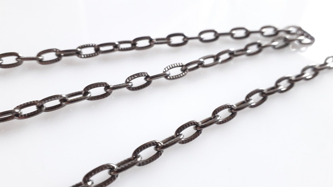 Lot of 1 Meter of Gun Metal Colored Brass Chain, Large Chiseled Link ...