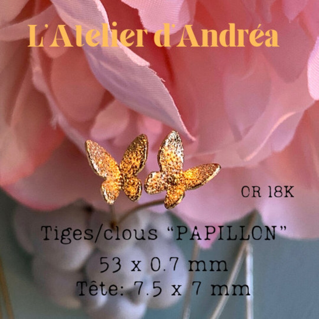 Butterfly Head Studs/stems in 18k GOLD for Jewelry Creation, 53 Mm ...
