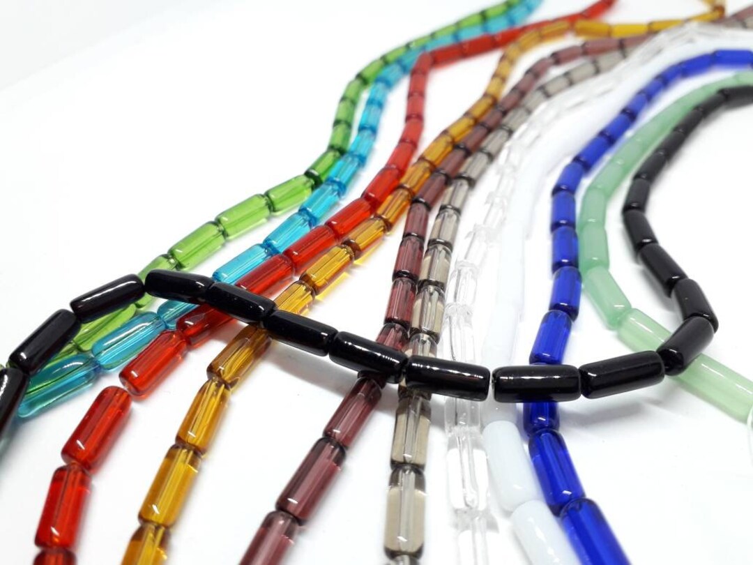 Set of 20 Glass Beads, Tube Shape, Various Colors to Choose From, 10x4 ...