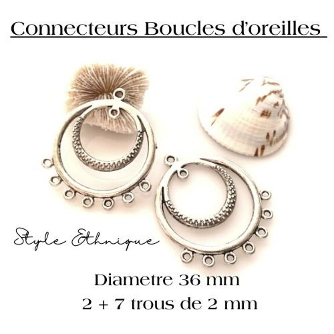 Double Hoop Shape Pendants/connectors, Aged Silver, 36 Mm, 9 Holes of 2 ...
