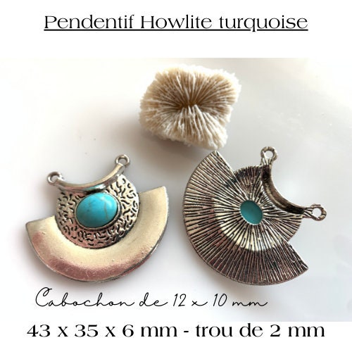 Connector, Half-moon Shape, Antique Silver, With Turquoise Howlite ...
