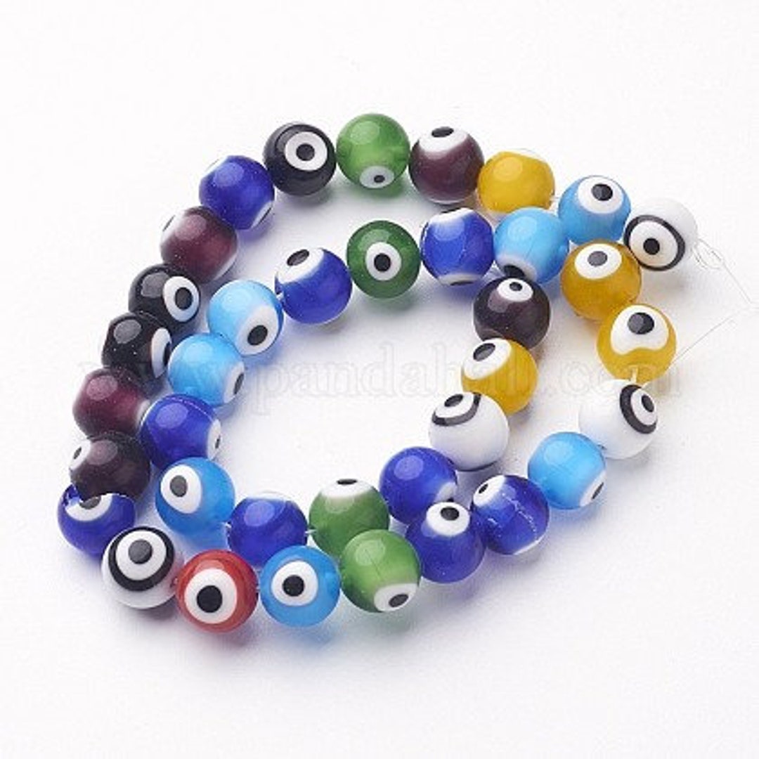 Last Batch Strand of 38 Glass Beads, Lampwork, Evil Eye, Round, Mixed ...