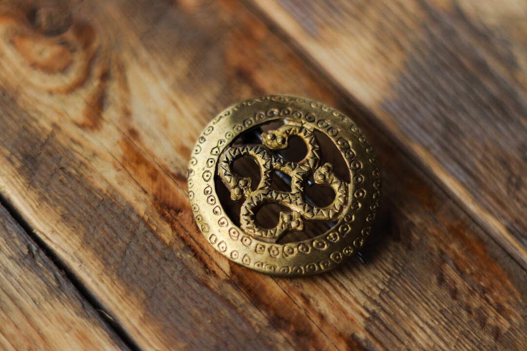 Grass Snake Baltic Brooch, Viking Style, Brass Sun Cross, Snakes ...
