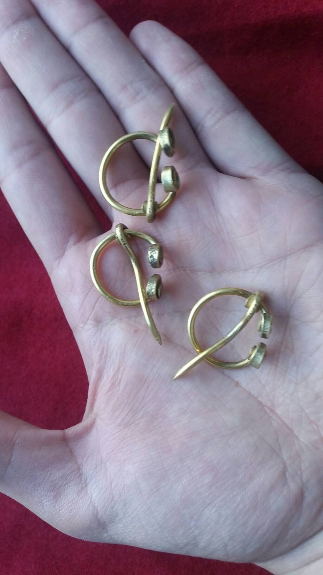Set of 3 Tiny Brass Fibula, Viking Baltic Micro Horseshoe Brooch ...
