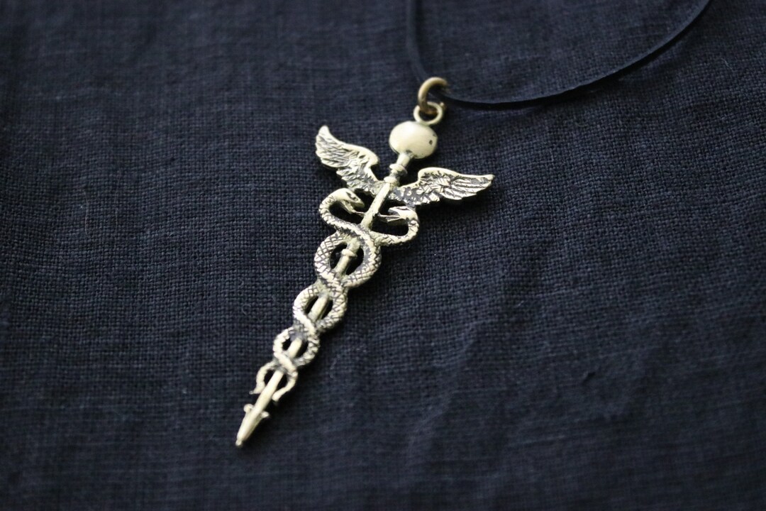 Brass Caduceus Pendant Necklace – Medical Symbol Jewelry, Healthcare ...