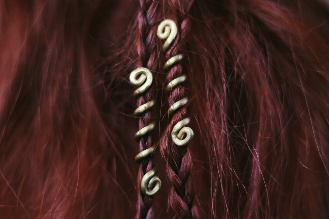 2pcs Viking Brass Hair Bead Hair Ring Spiral Tribal Style Hair ...