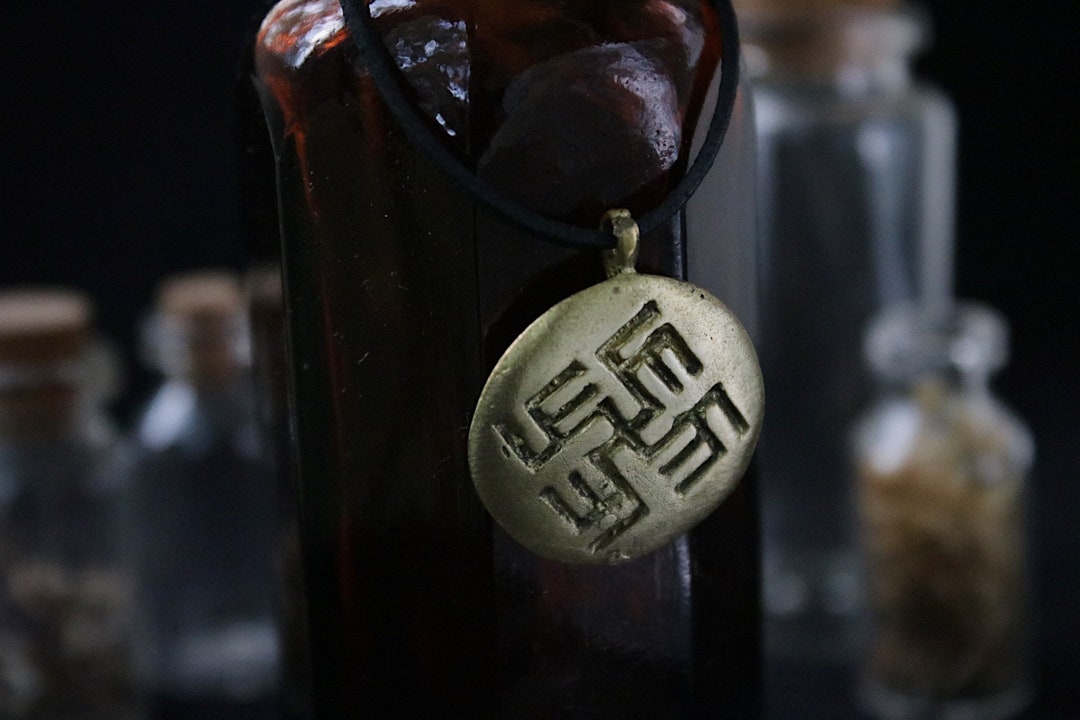 Viking Age Sun Symbol Pendant - Brass Solar Necklace - Ornamented ...