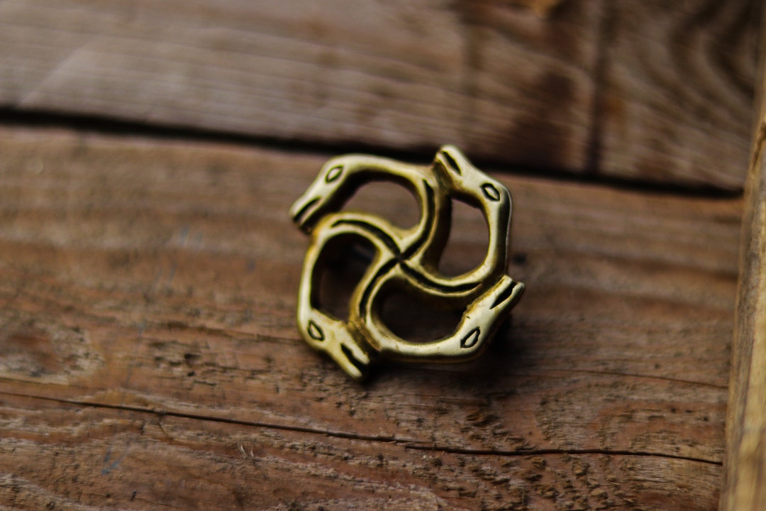 Grass Snake Baltic Brooch, Viking Style Swastika, Brass Sun Cross ...