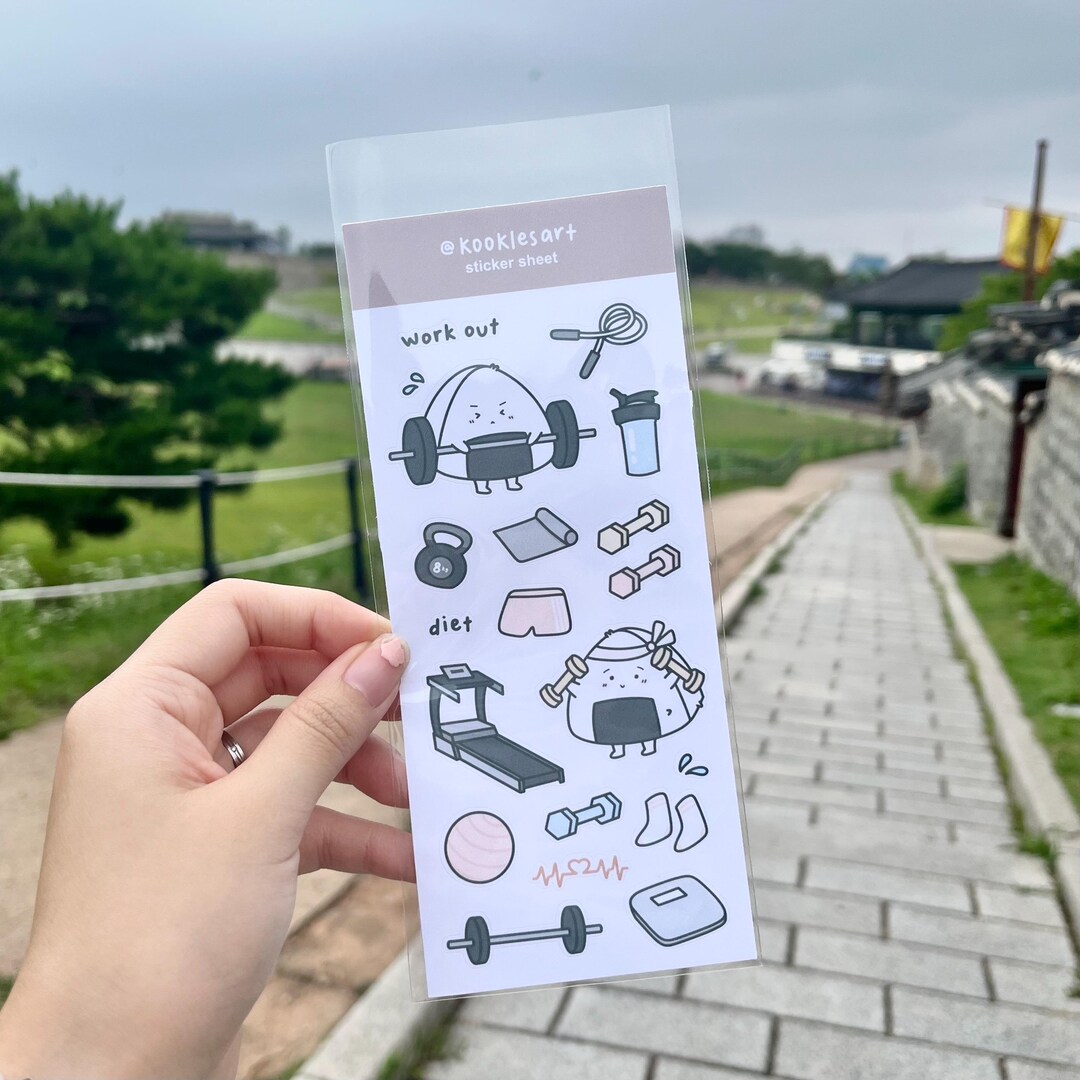 Cute Onigiri Exercise Sticker Sheet - Cute Gym Pilates Exercising ...