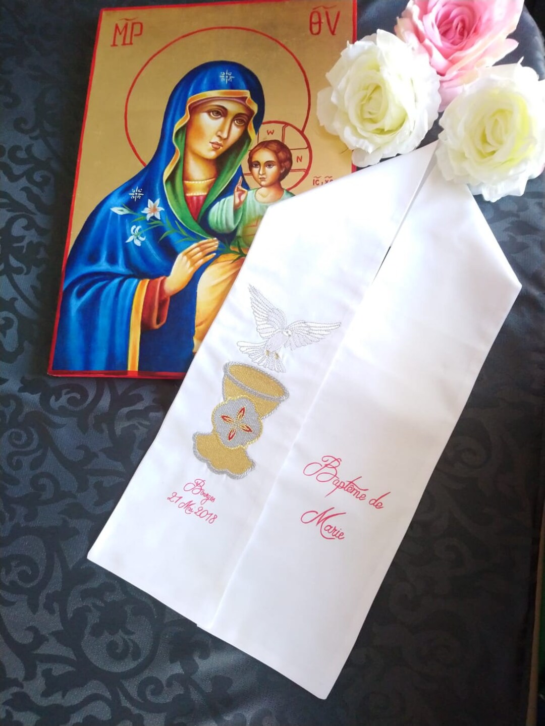 Scarf Christening or First Communion Personalized, Hand Painted and ...