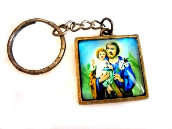 Key Fob saint Joseph and Baby Jesus With Glass - Etsy