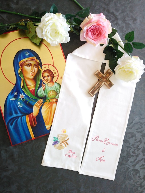 Personalized first Communion scarf painted by hand for child | Etsy