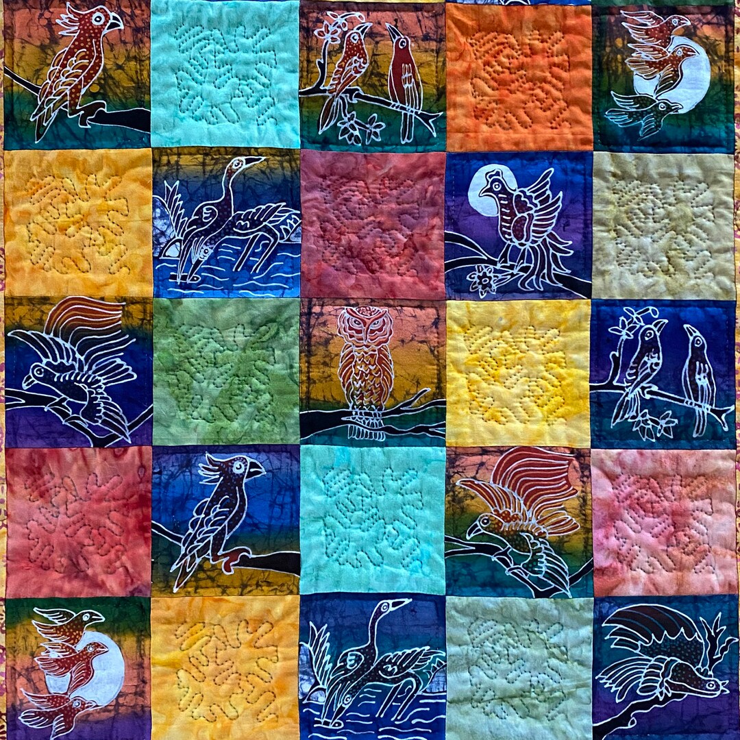 Traditional Patchwork, Batik Fabric, Exotic Birds, Multicolored Colors ...