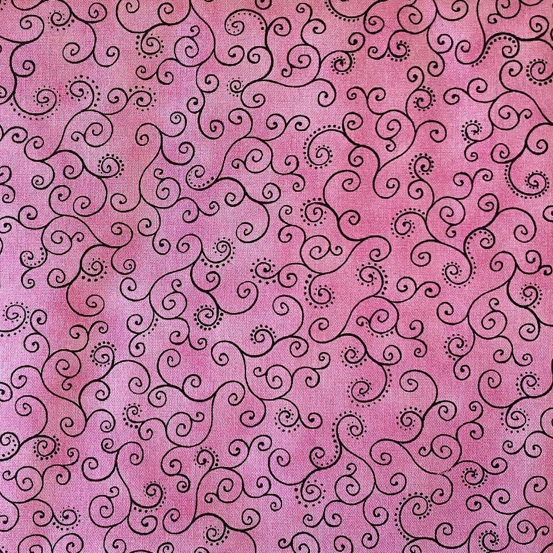 Patchwork Fabric, QT, Pink Color, Slightly Nuanced, Fine Black Scrolls, 100% Cotton, REF 23/133 ...
