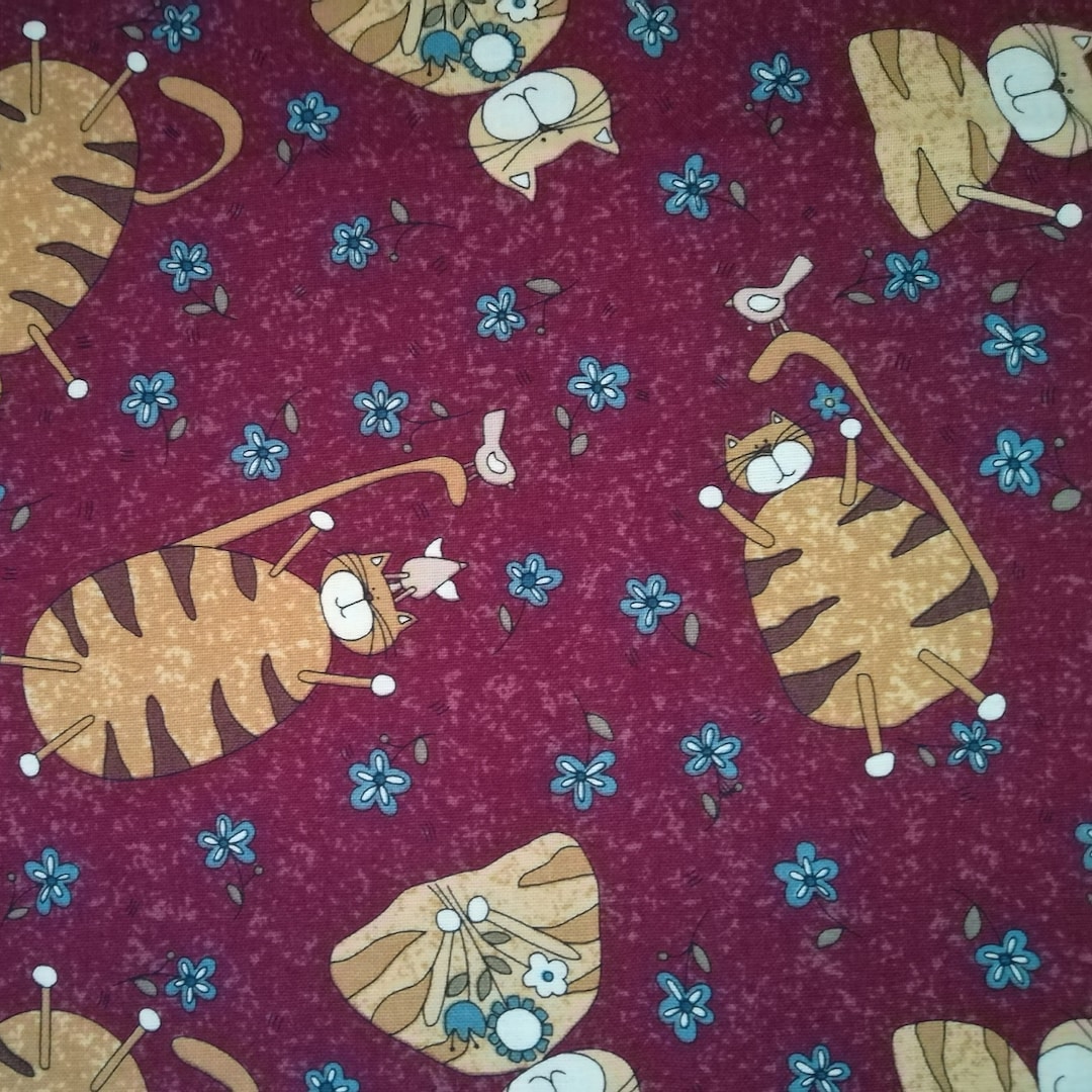 Patchwork Fabric 8cm Camel Coloured Cats Burgundy - Etsy