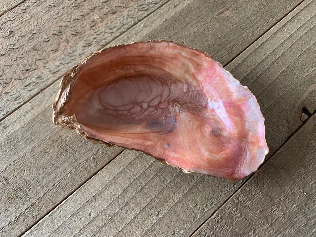 Gold Gilded Oyster Shell Ring Dish: Peach & Pink Coastal Decor - Etsy