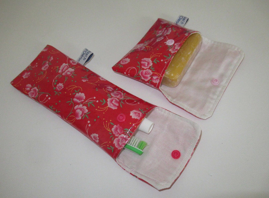 Soap Pouch, and Toothbrush and Toothpaste Case, Coated Cotton, Small ...