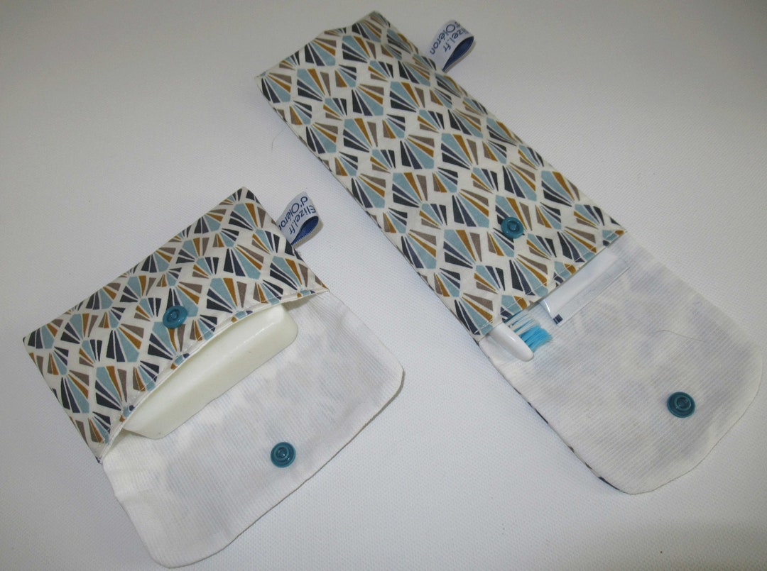Soap Pouch, and Toothbrush and Toothpaste Case, Coated Cotton, Lined ...