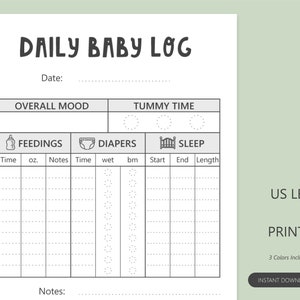 Infant, Baby Daily Log - Etsy