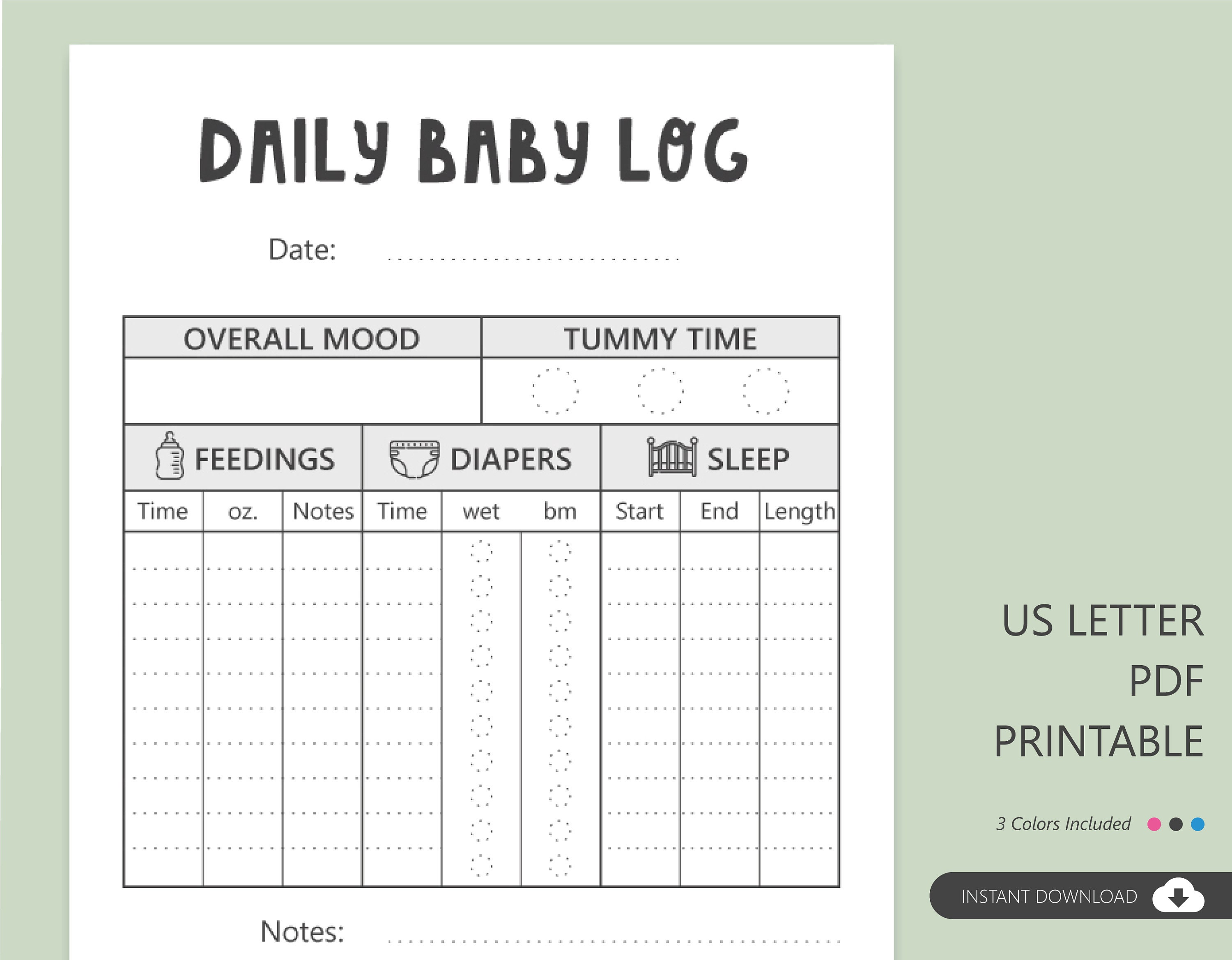 Infant, Baby Daily Log - Etsy