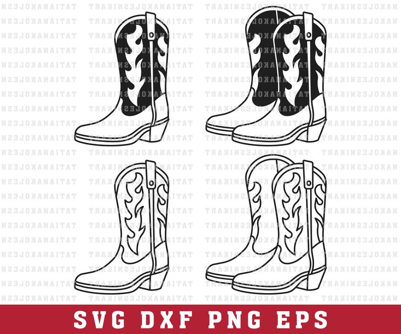 Cowboy Boots SVG, DXF, PNG, Cowgirl Boots Svg, Western Boots Svg, Rodeo ...