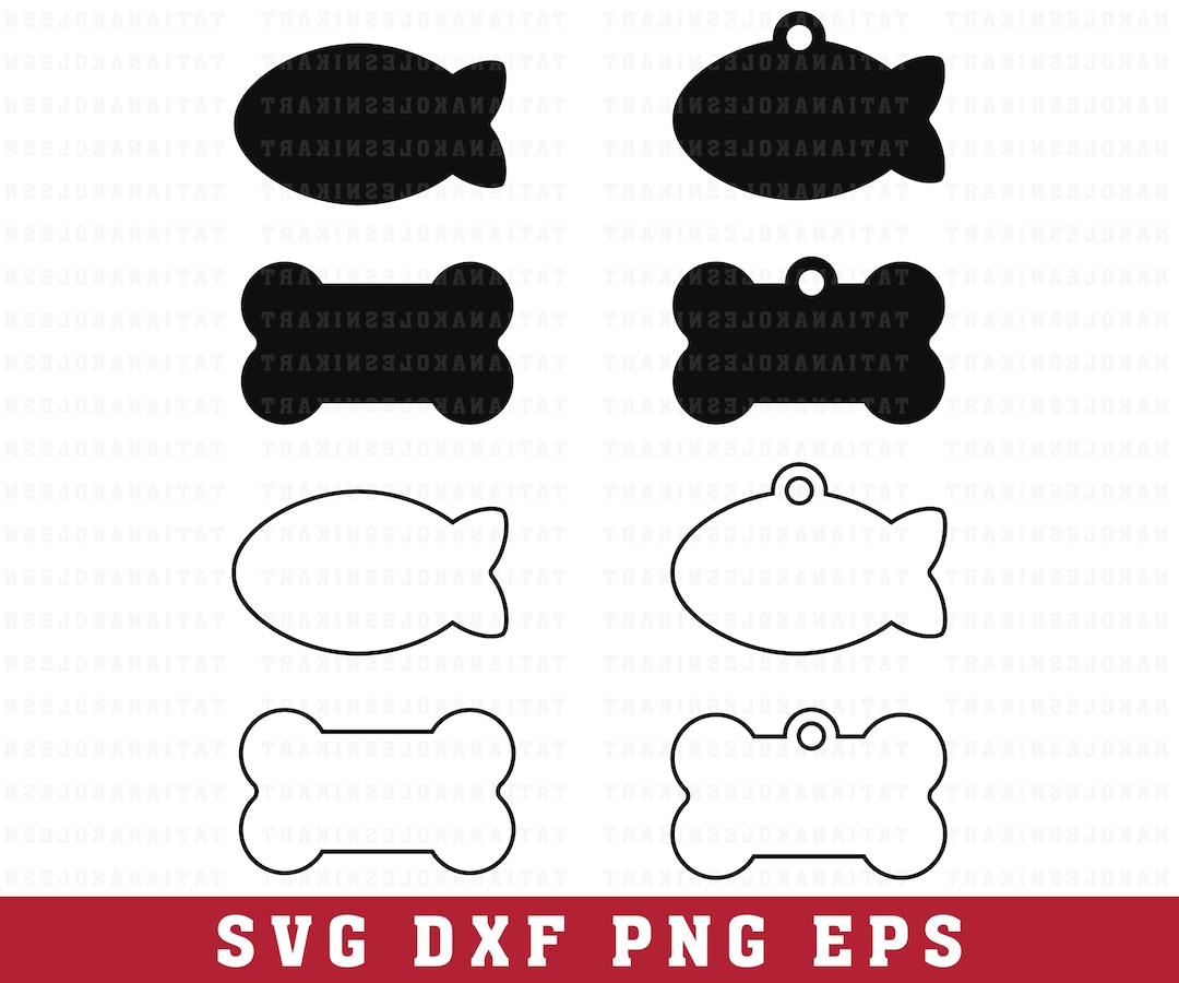 Dog Bone Tag Svg, Cat Fish Tag Svg, Pet Tag, SVG, PNG, DXF, Eps ...