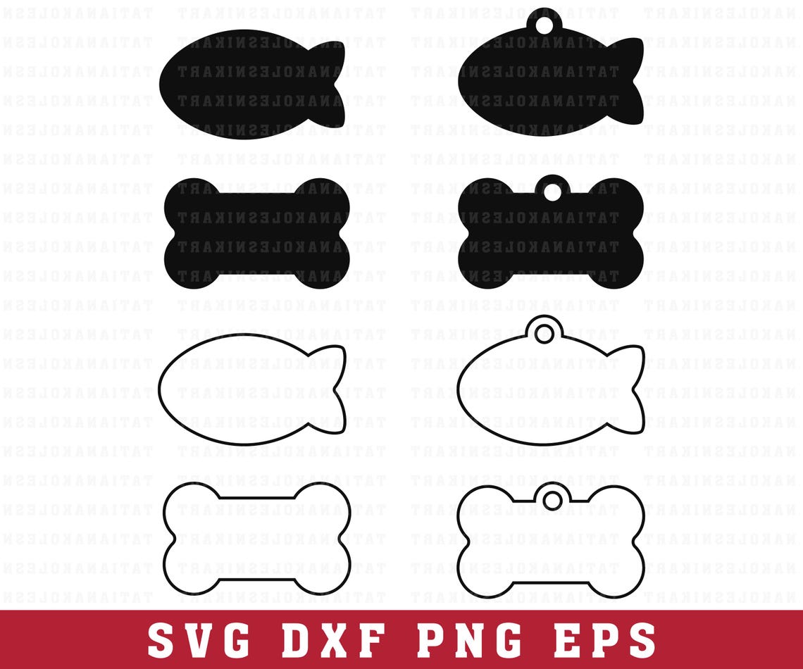 Dog Bone Tag Svg, Cat Fish Tag Svg, Pet Tag, SVG, PNG, DXF, Eps ...