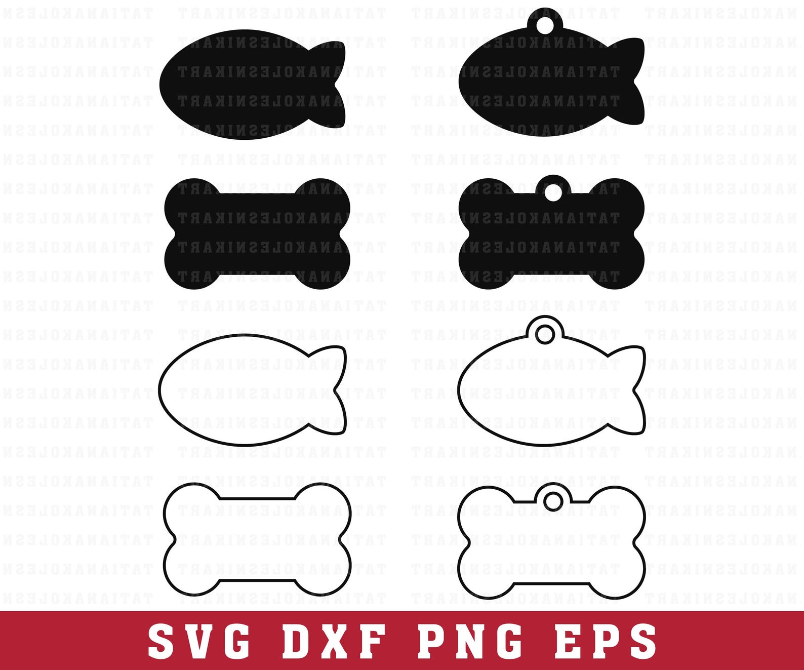 Dog Bone Tag Svg, Cat Fish Tag Svg, Pet Tag, SVG, PNG, DXF, Eps ...