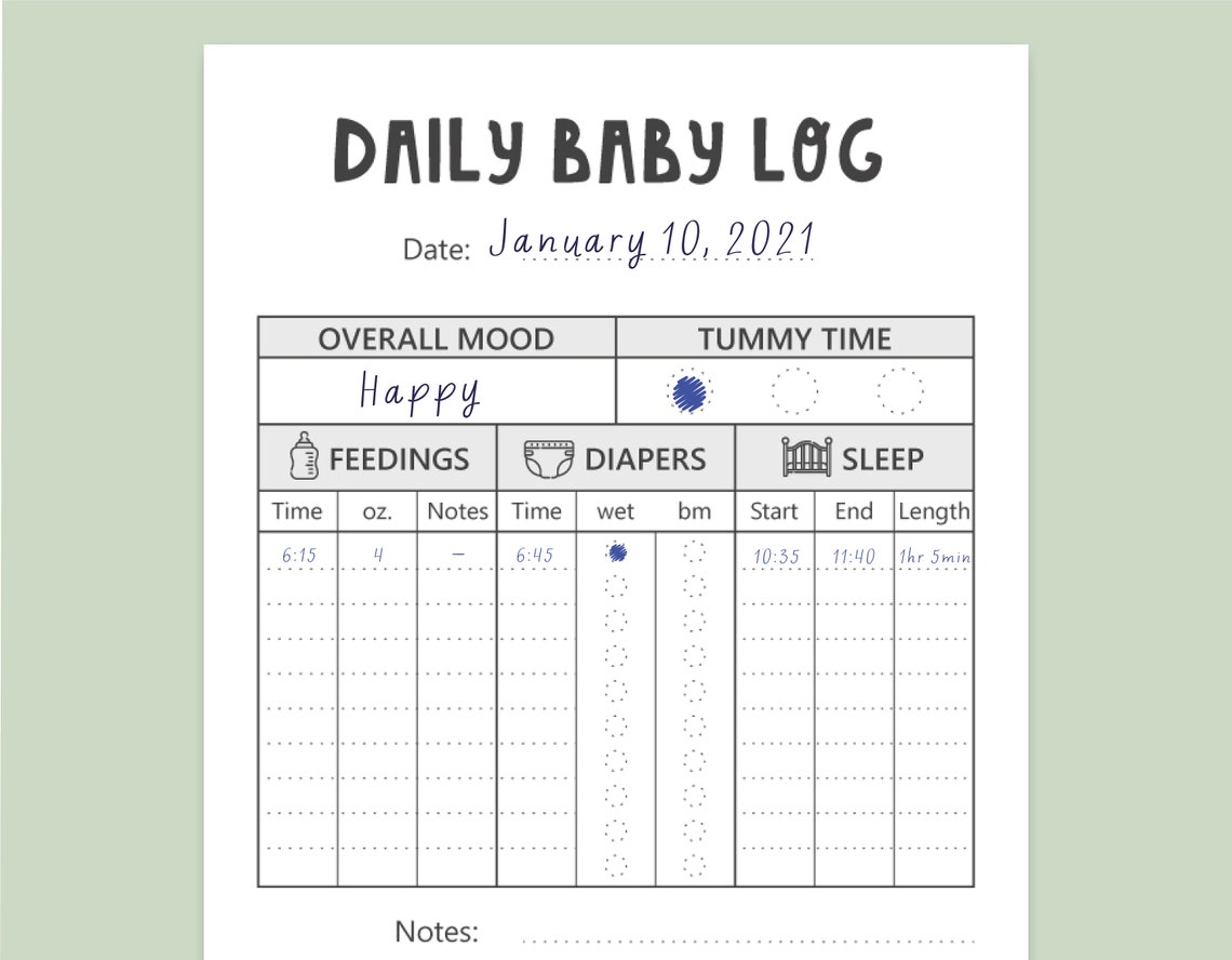 Infant, Baby Daily Log - Etsy