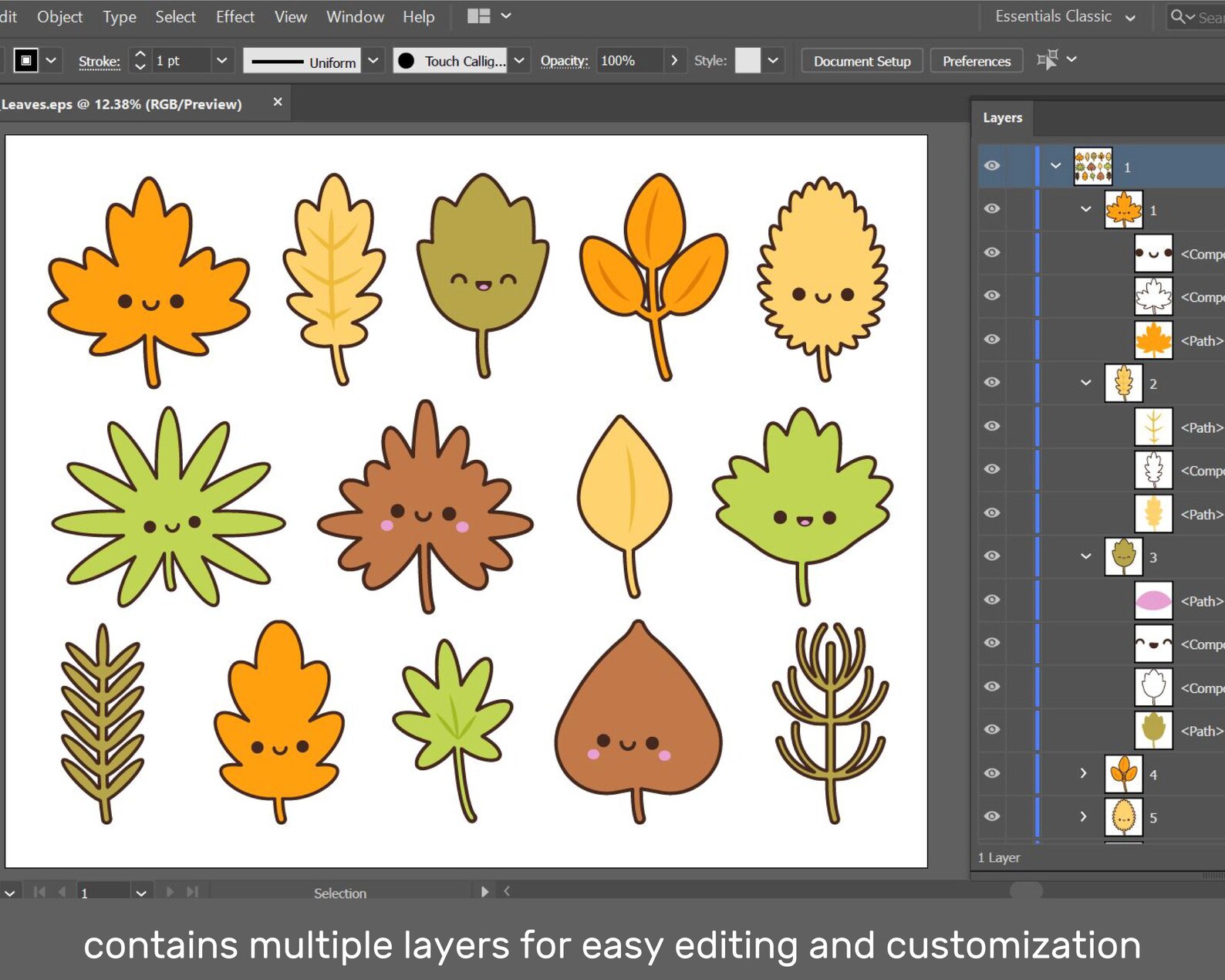 Kawaii Autumn Leaves | SVG EPS PNG | Clipart - Etsy