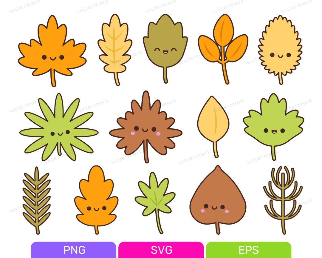Kawaii Autumn Leaves | SVG EPS PNG | Clipart - Etsy