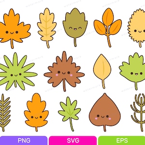 Kawaii Autumn Leaves | SVG EPS PNG | Clipart - Etsy