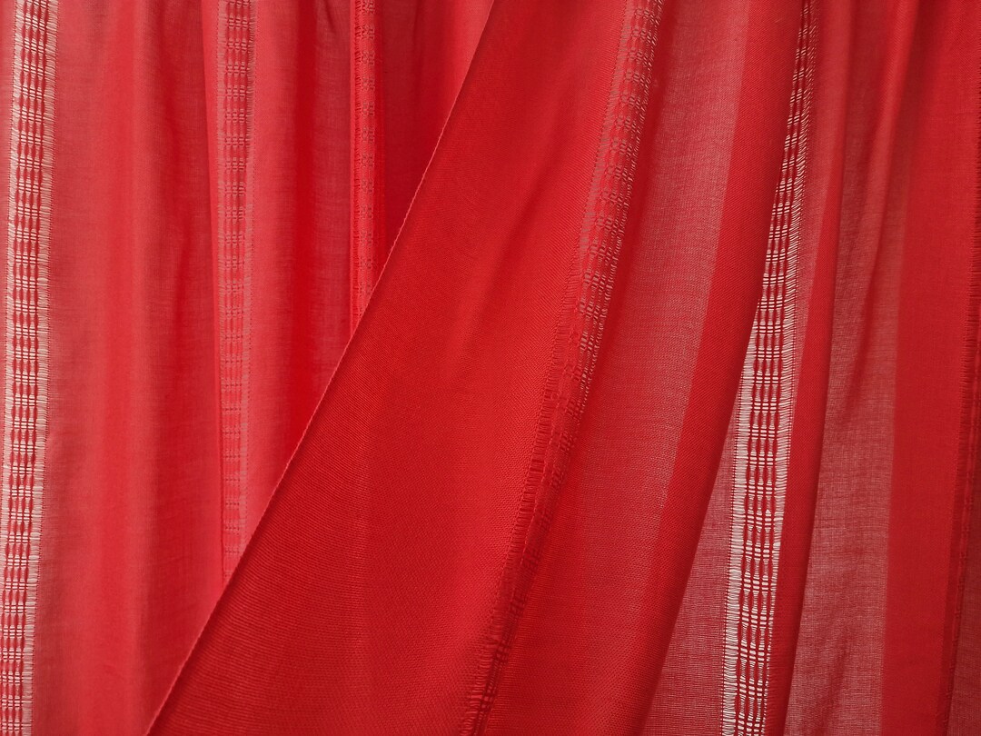 Vintage Set of 2 Red Patterned Curtains // Pair of Translucent Curtains ...