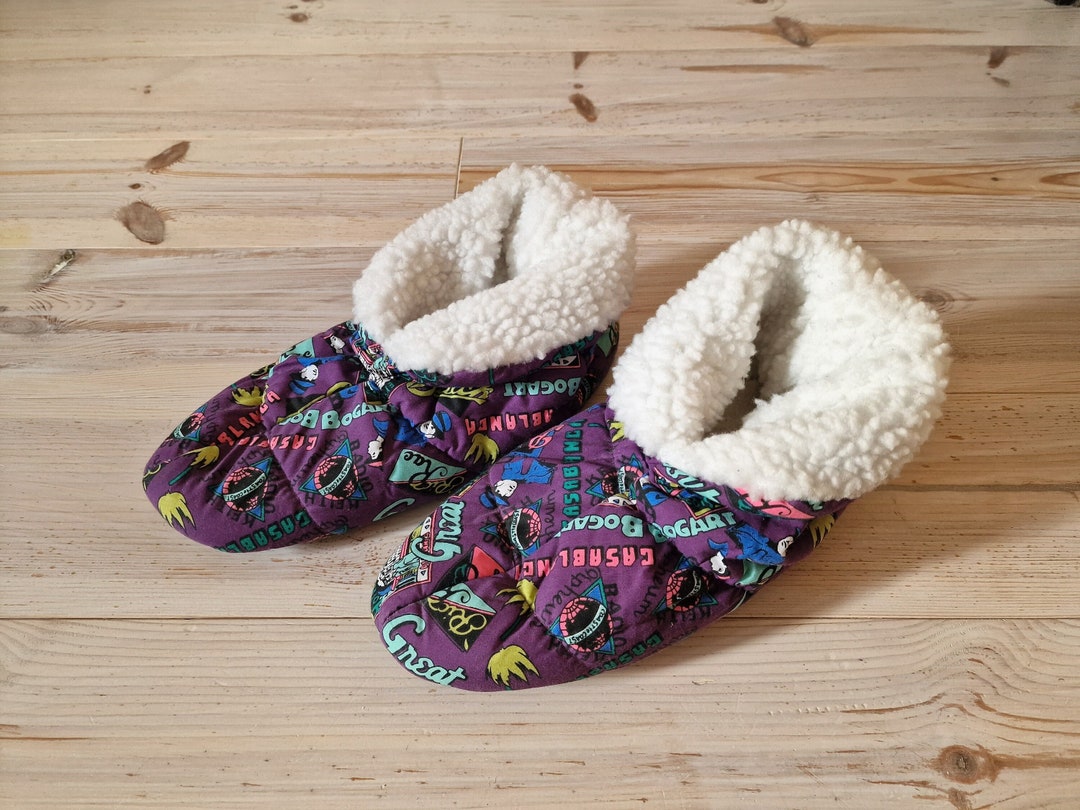 Vintage Purple House Slippers // Comic Art Print Fur Lounging Slippers ...