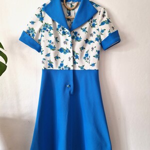 Vintage Blue White Floral 60s Dress // Retro Dress // Short Sleeve ...