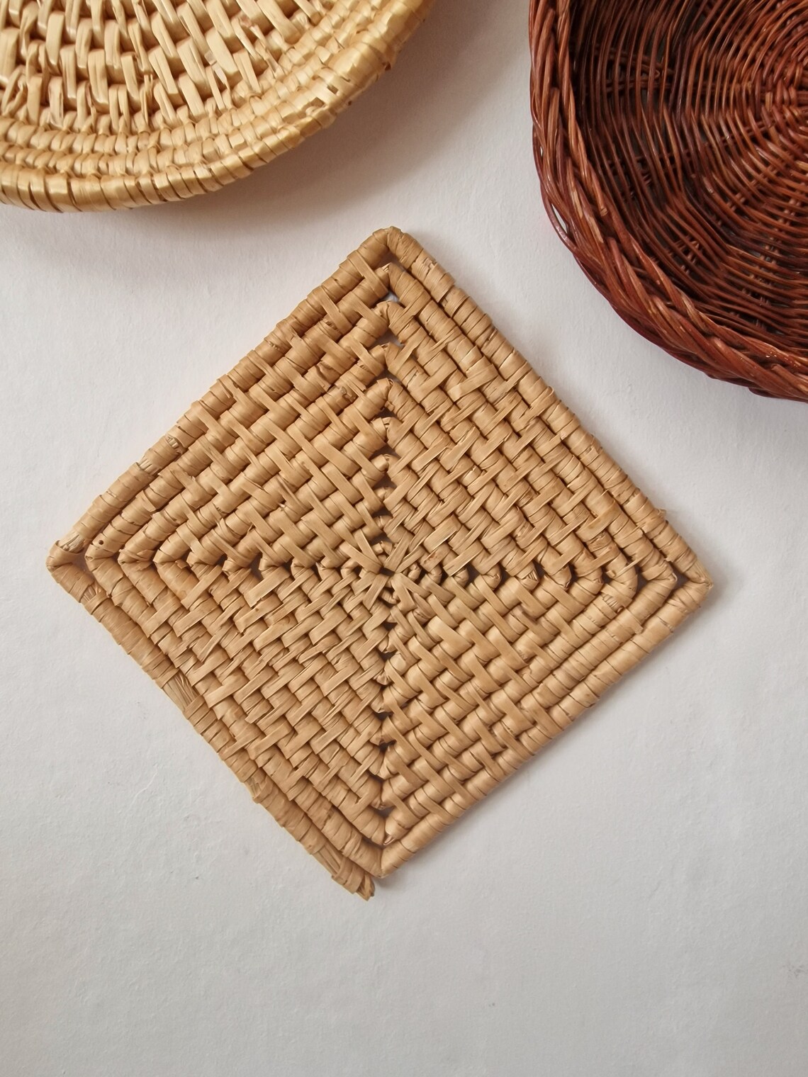 Vintage Set of 9 Woven Wicker Baskets // Basket Wall Art // - Etsy