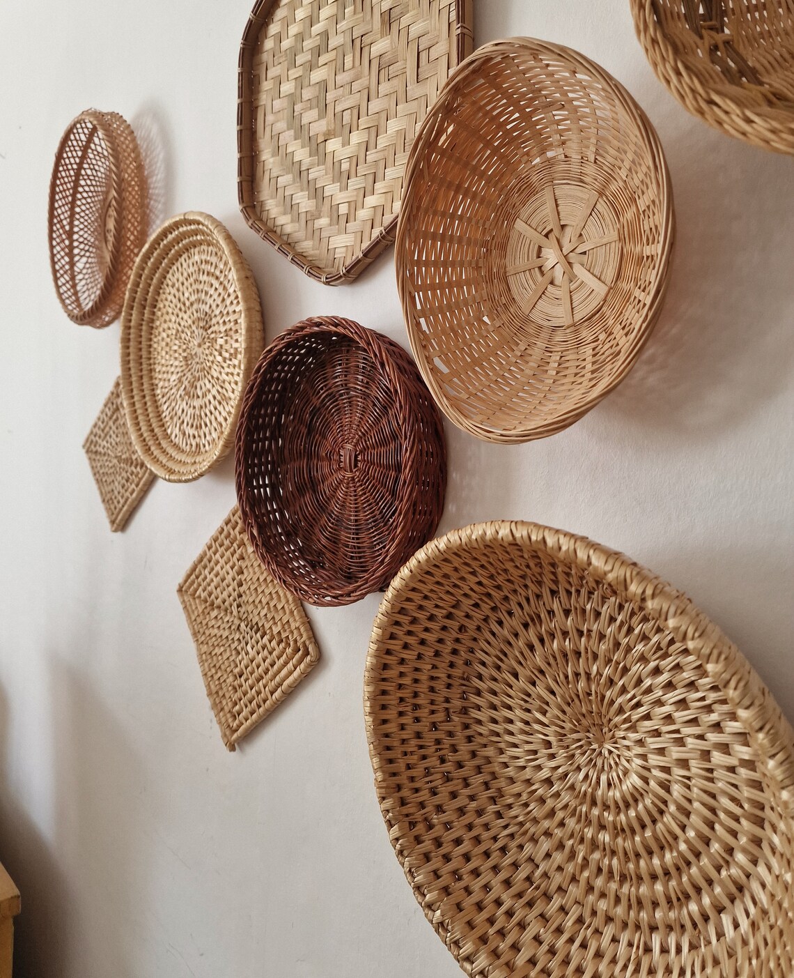 Vintage Set of 9 Woven Wicker Baskets // Basket Wall Art // - Etsy