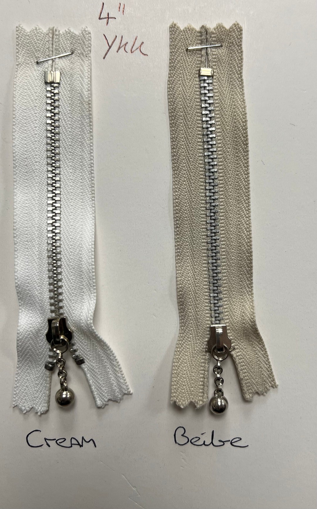 4'' YKK Metal Closed End Zip, Cream Zip, Beige Zip, YKK Zip, Metal Zip, 4'' Zip, Closed End Zip ...