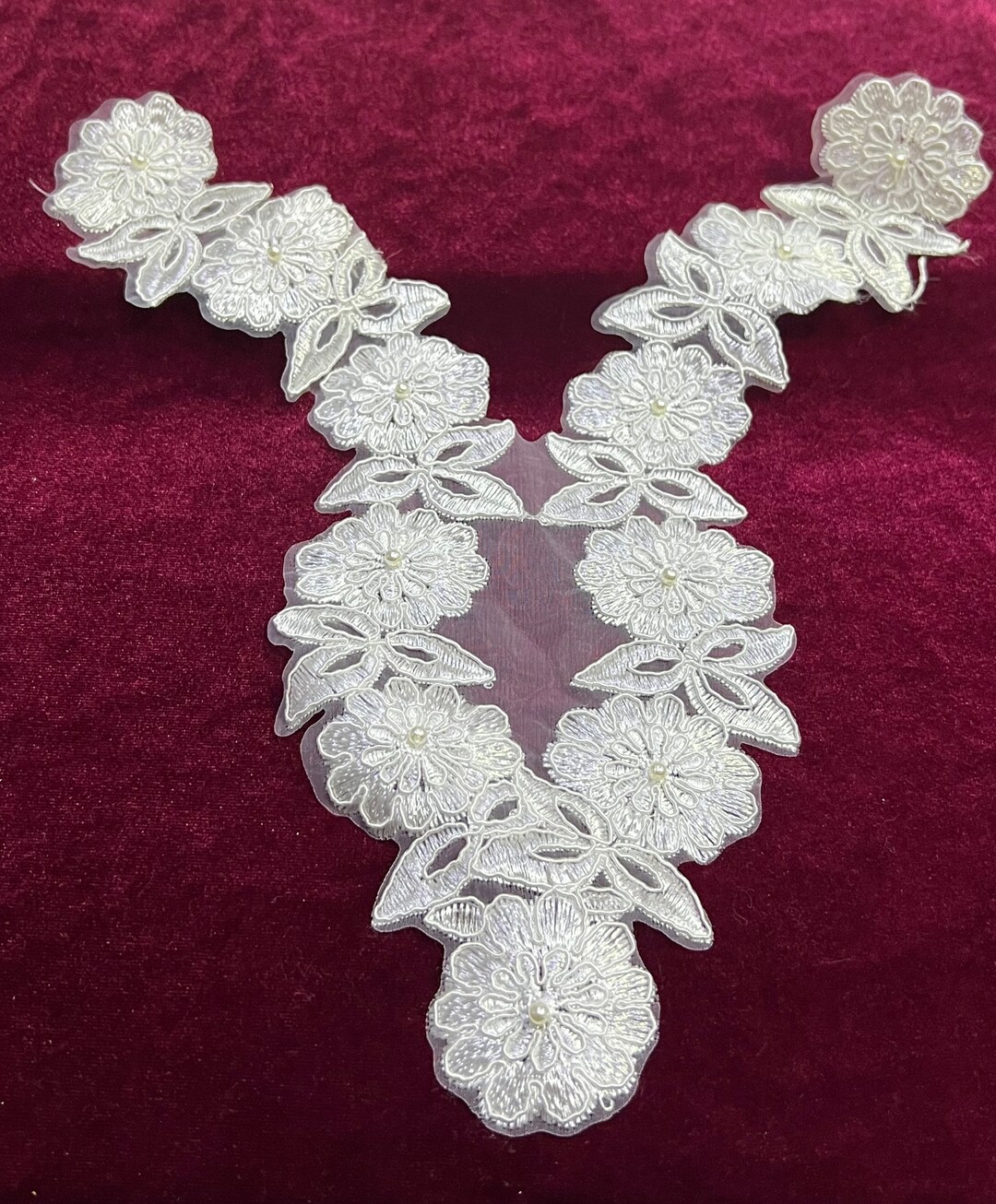 White Lace Flower Motif Applique, Neck Trim Lace, Bridal Lace, Dress ...