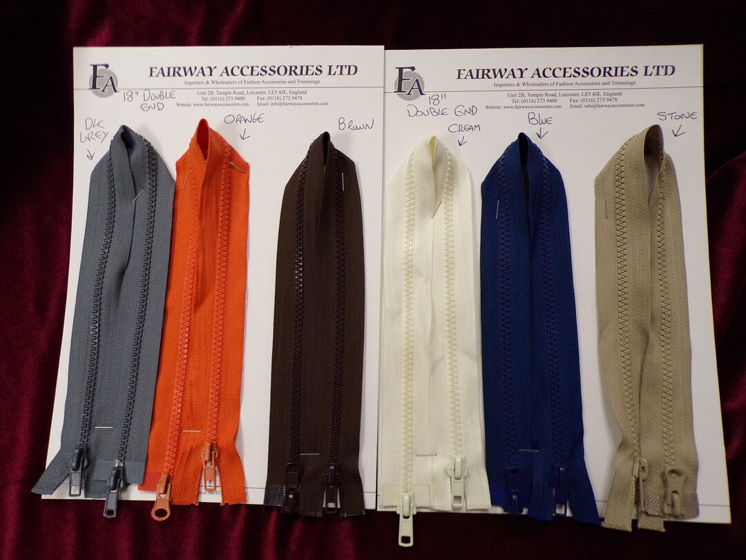 18" DOUBLE ENDED Zips,replacement Zips, Garment Zips, Coloured Zips, 2 ...