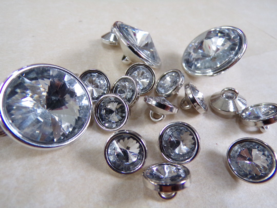 6 Pcs, 11.5mm or 25mm, Diamante Buttons, Silver Buttons, Shank Buttons ...