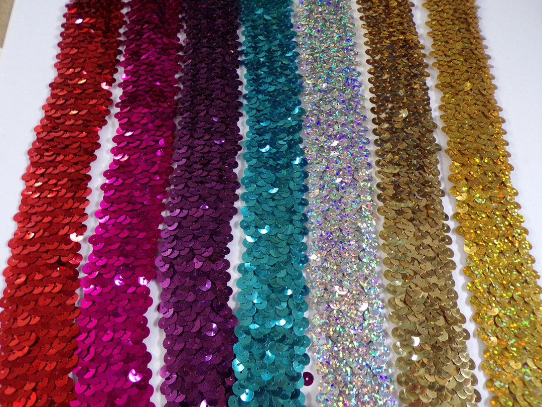 1mtr, 3.6cm Wide Sequin Stretch Trim, Sequin Elastic, Sequin Band ...