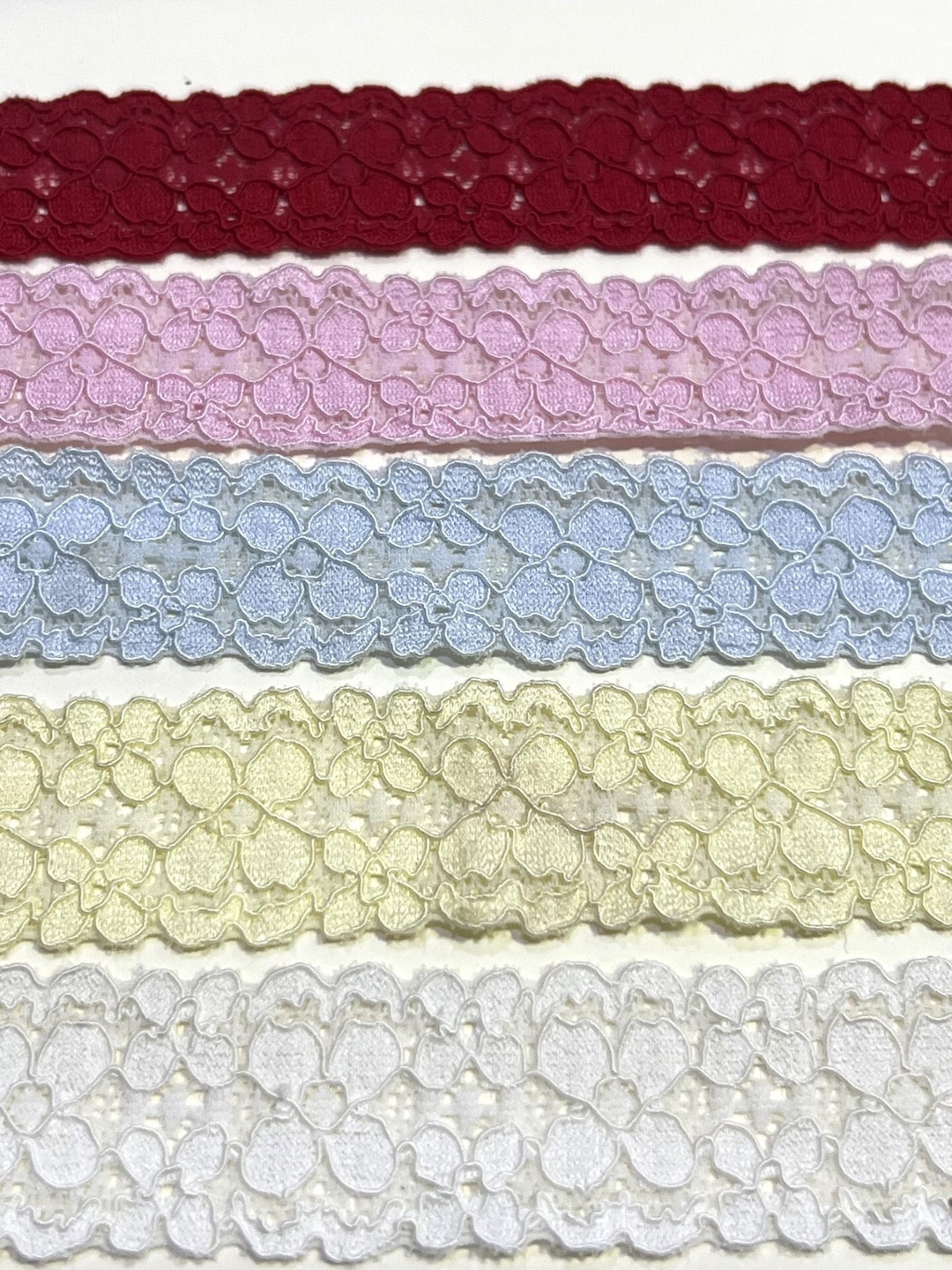 3cm Wide Stretch Lace Trim, in 5 Colours, Elastic Lace Trim, Thin Lace ...