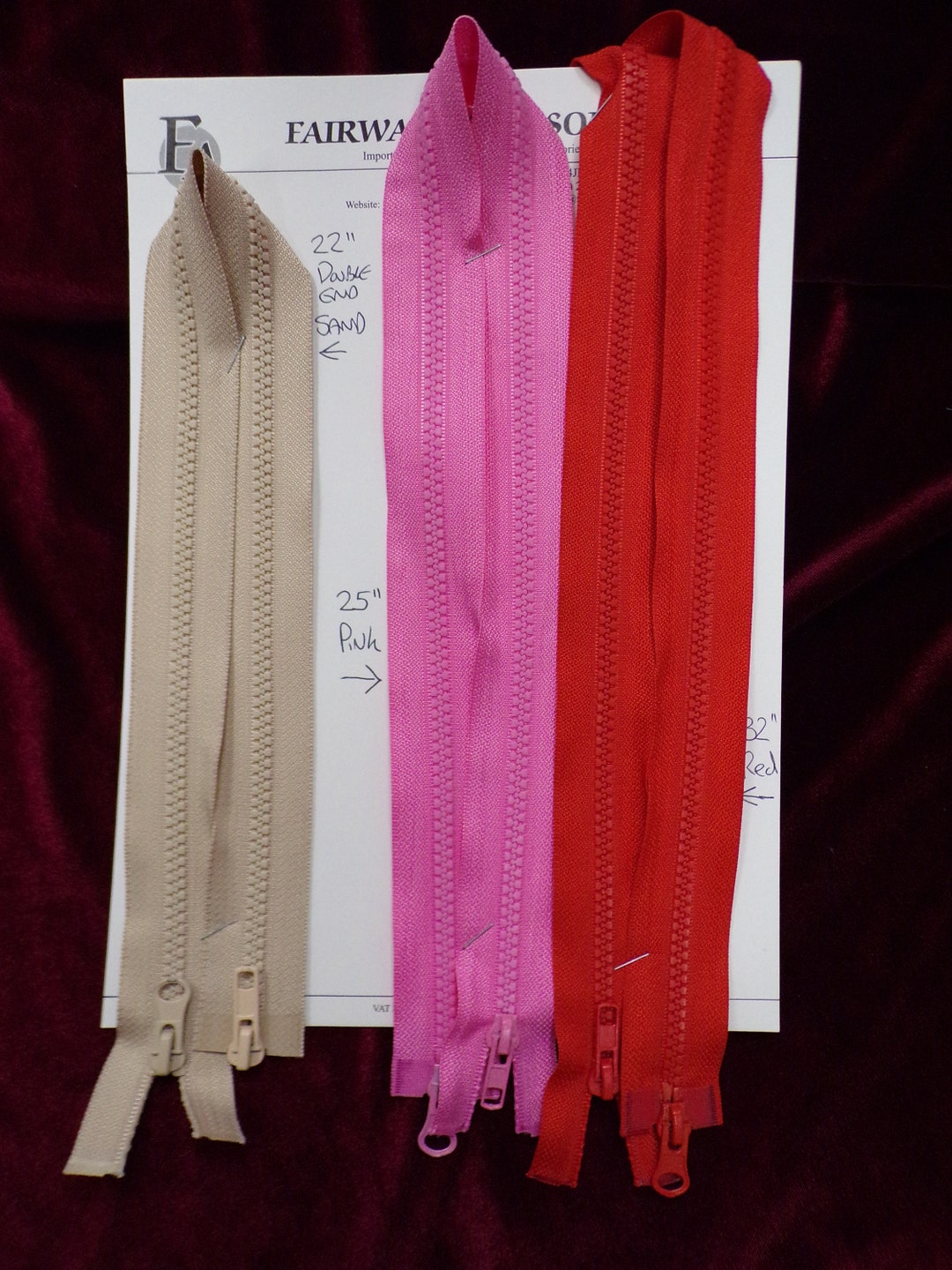 22"& 25" and 32" DOUBLE ENDED Zips,replacement Zips, Garment Zips ...