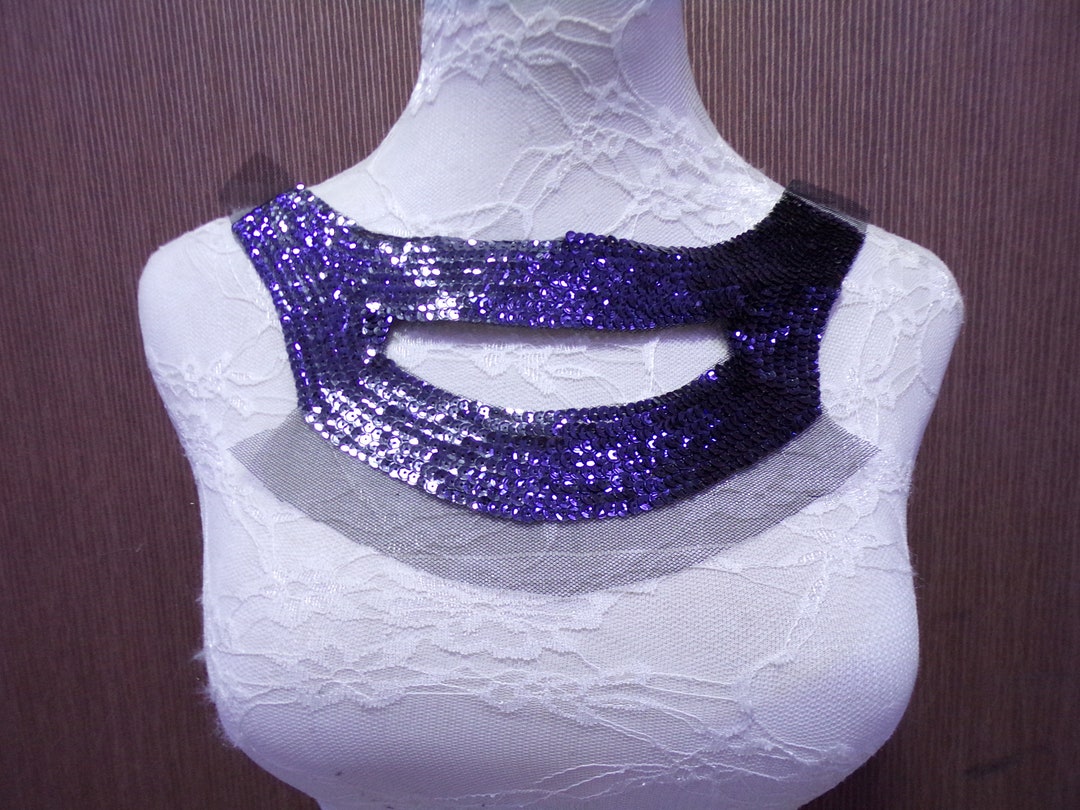 Navy Sequin Neck Trim, Sew on Sequin Applique, Sequins Lace, Dresses ...
