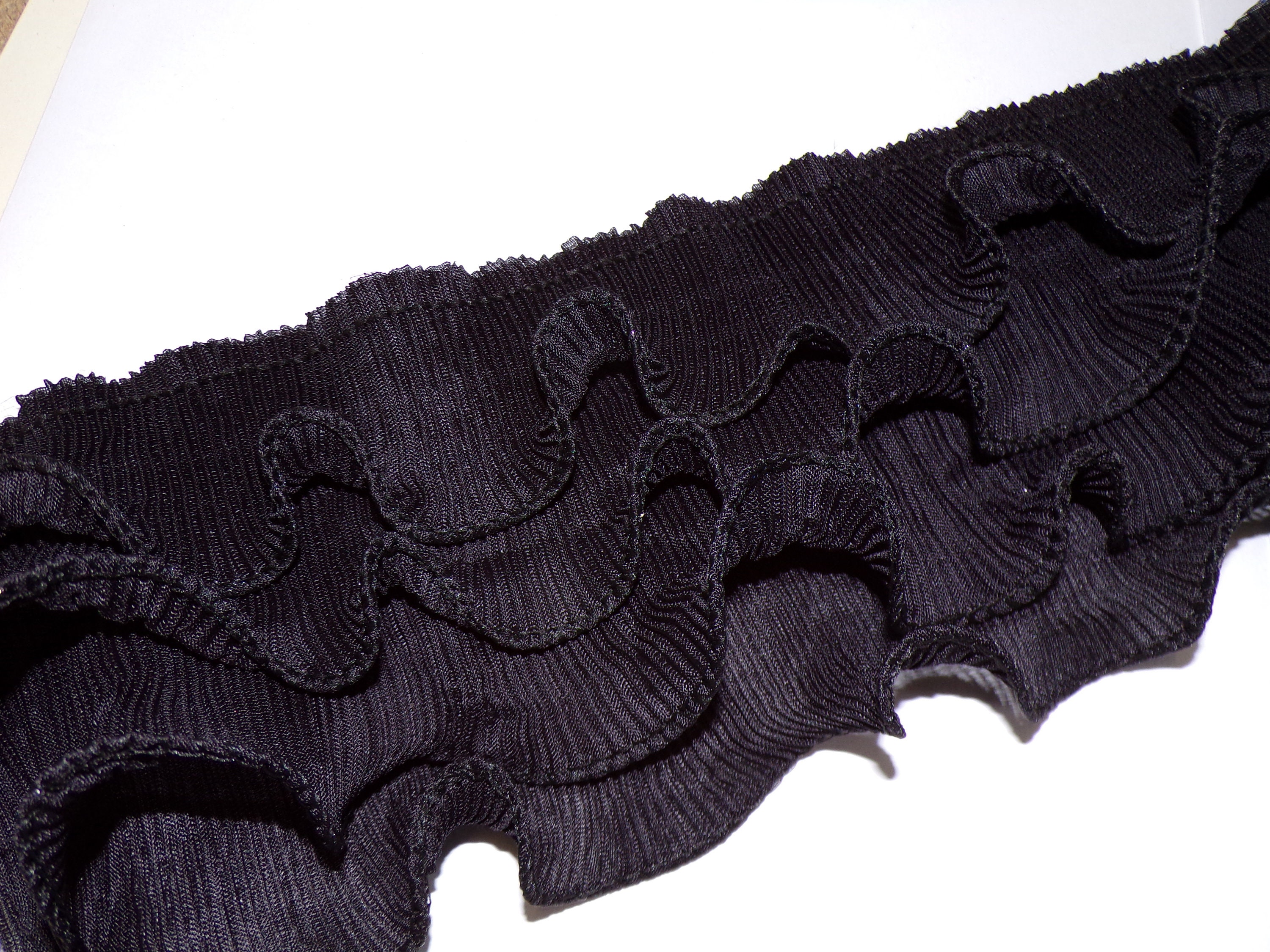 White or Black, Pleated Ruffle Trim, 10cm Wide, Decor Trim, Chiffon ...