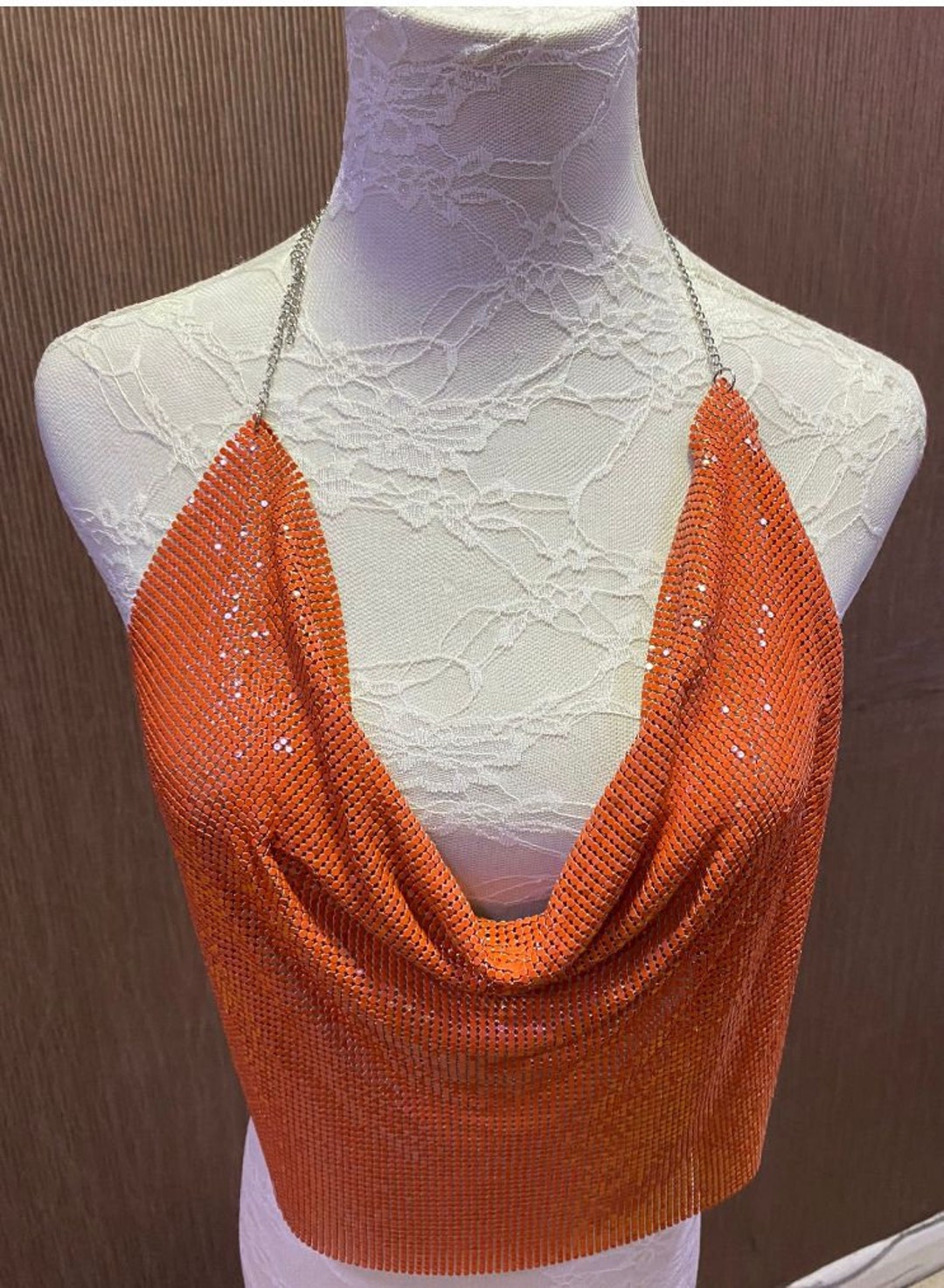 Chainmail Top Orange Exclusive Colour, Metal Top, Party Top, Cowl Top ...